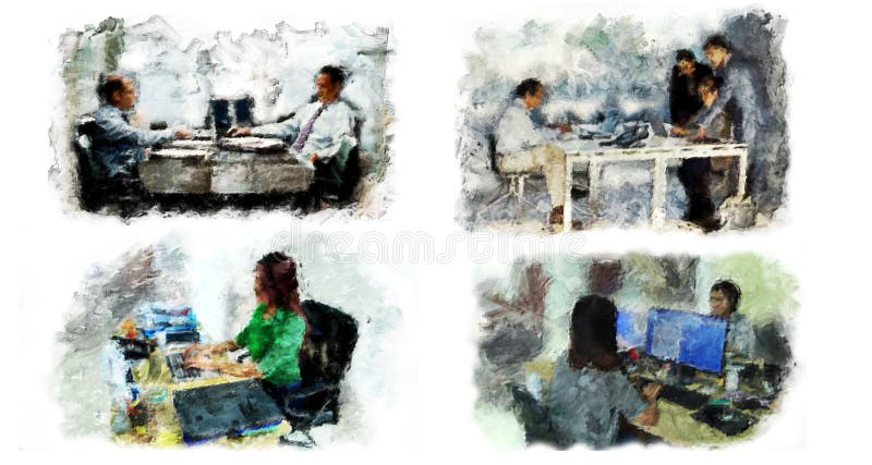 Office Activity - Discussion, Work, Typing Stock Illustration ...
