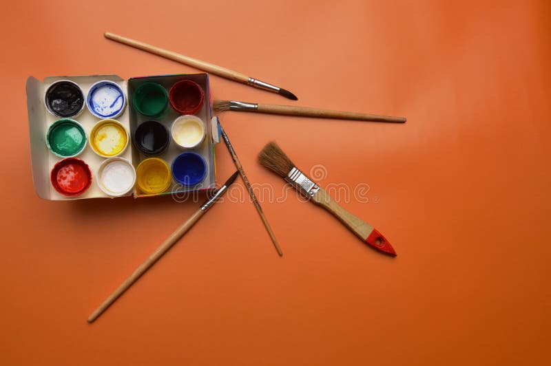 Art paints and brushes stock photo. Image of drawing - 245363818
