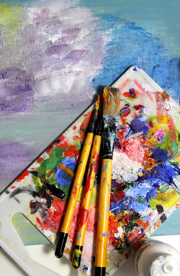 Art Palette and Mixing Painting Stock Image - Image of creativity ...