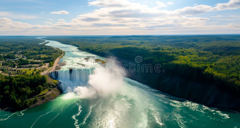 Art Panoramic View of a Waterfall on a Large River, Mighty Waterfall ...