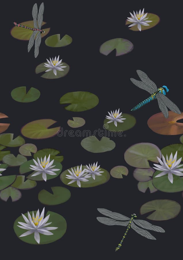 Art Pattern with Flying Dragonflies. Stock Illustration - Illustration ...