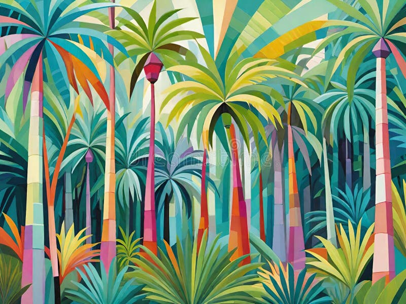 Art Pattern with Palm Leaves and Palm Trees. Illustration Stock ...