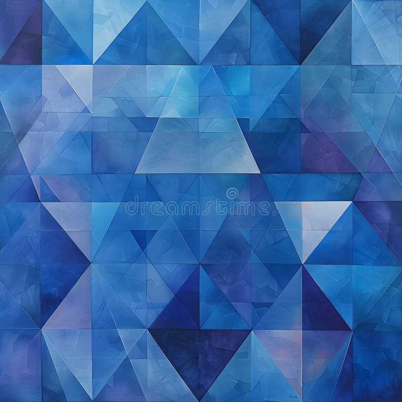 Symmetrical Geometric Pattern of Blue Triangles on an Aqua Background ...