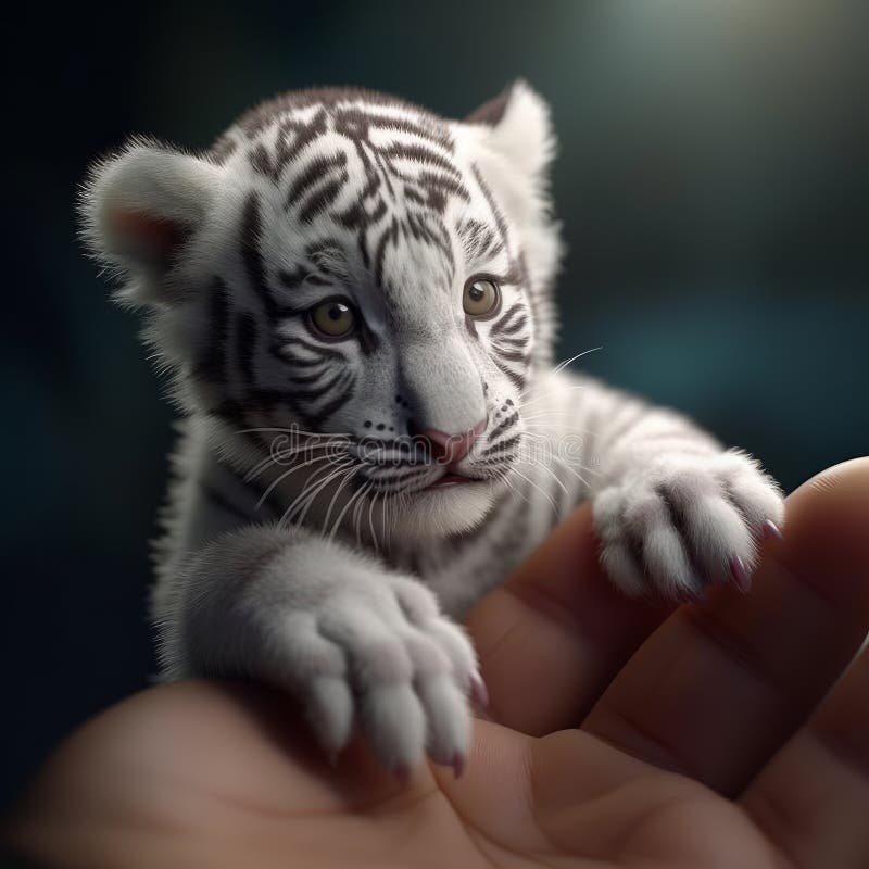 An Art Piece Showcasing a Cute Tiger on Hand Generative AI Stock ...