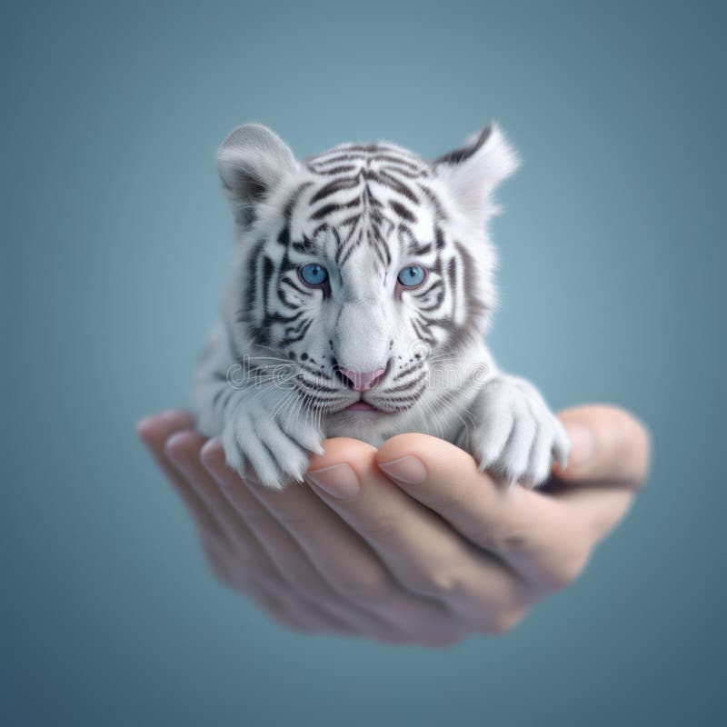 An Art Piece Showcasing a Cute Tiger on Hand Generative AI Stock ...