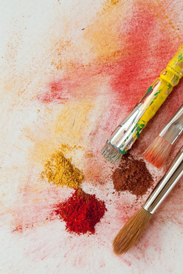Art pigments and brushes stock photo. Image of ochre - 21022894