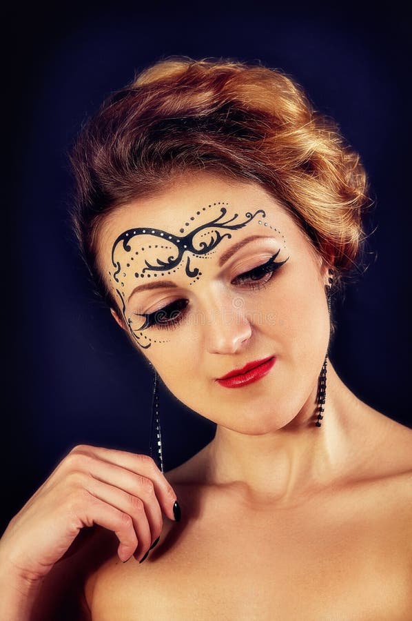 Art Portrait of a Girl with a Pattern on the Face Stock Image - Image ...
