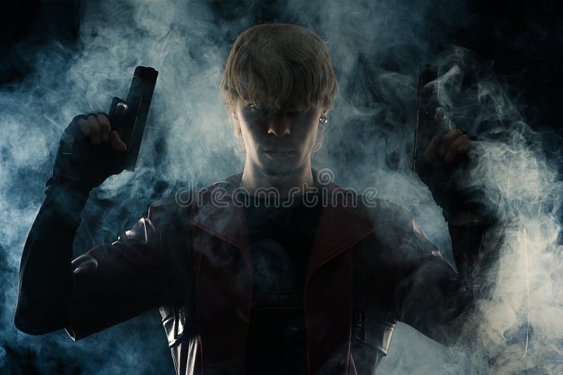 Art Portrait Man with Two Pistols in Hands Stock Image - Image of ...