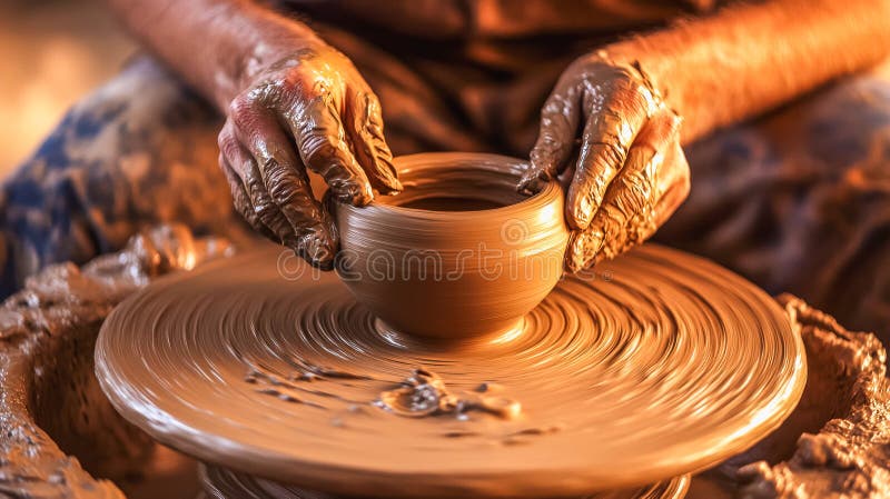 Art of Pottery Making: Hands Crafting a Clay Pot on a Spinning Wheel ...