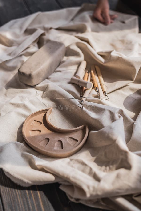 Art of Pottery. Still Life of Pottery Making Tools, Brushes and ...