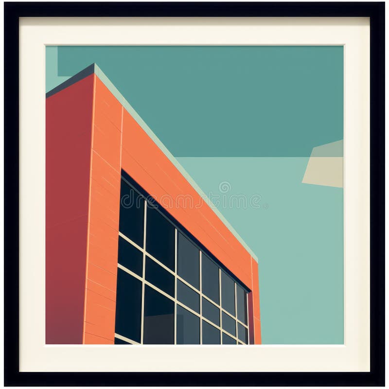 An Art Print of an Orange Building with Windows Stock Illustration ...