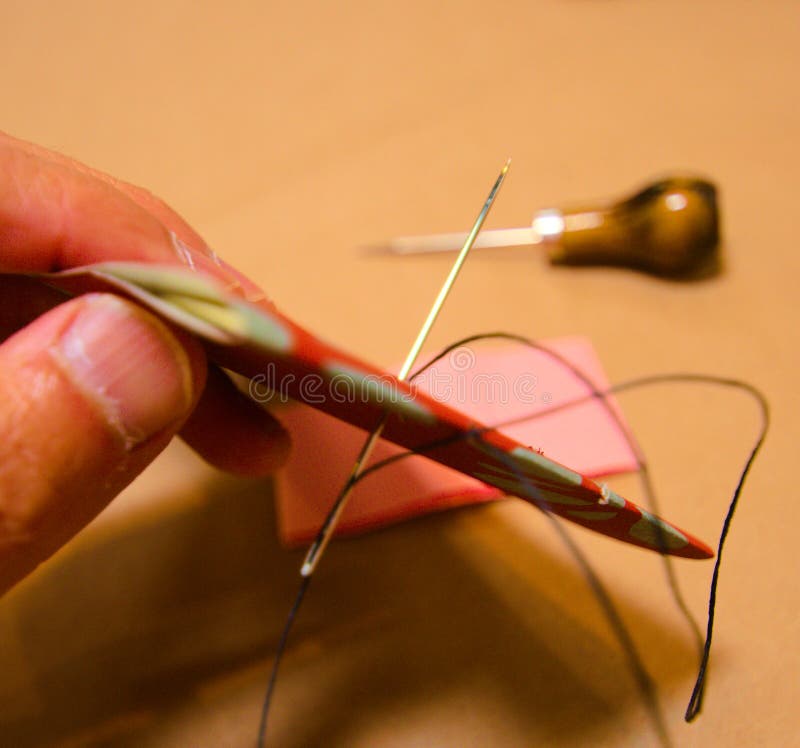 Art Project Using Paper, Awl, Needle, Thread Stock Image - Image of ...