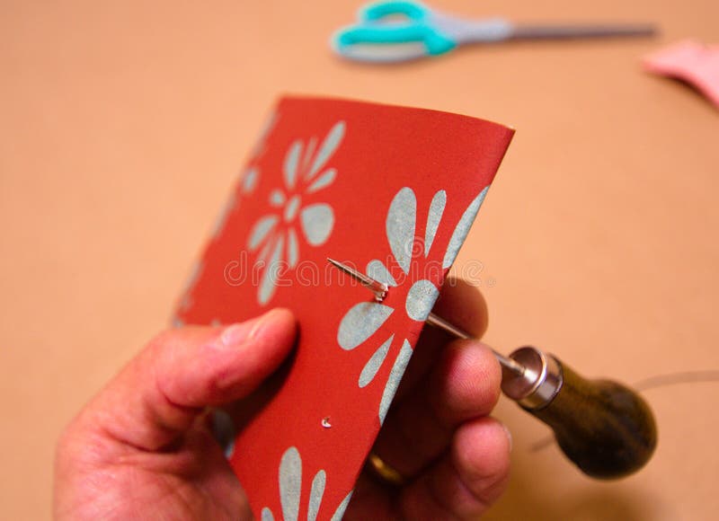 Art Project Using Paper, Awl, Needle, Thread, and Scissors Stock Image ...