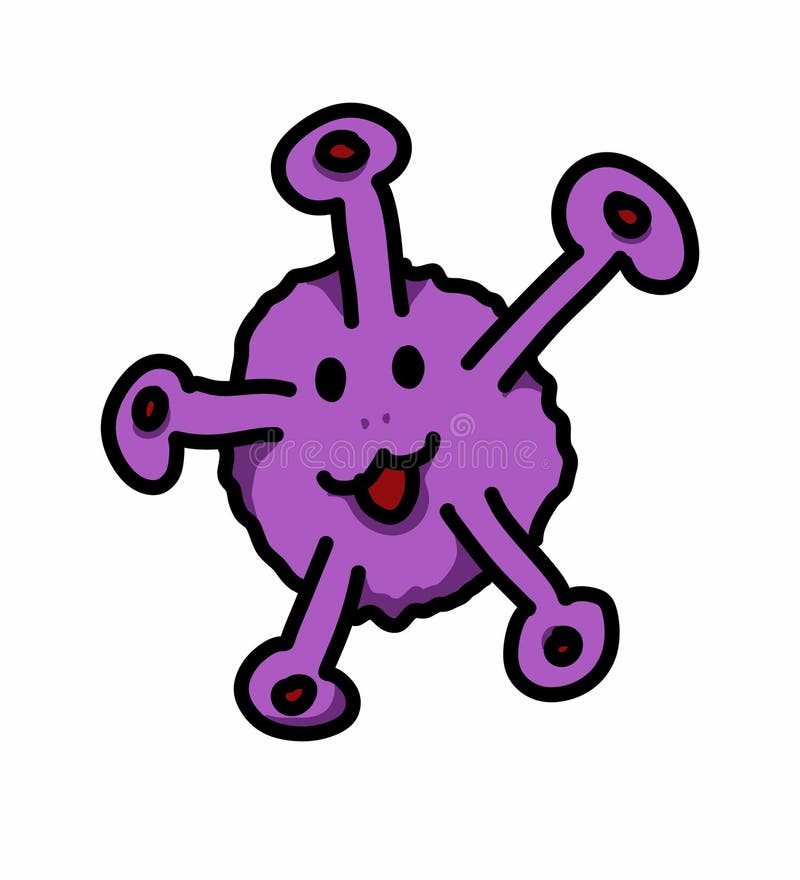 Purple Virus Cartoon on White Background Stock Illustration ...