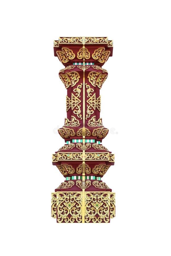 Art Red Gold of Pole Stucco Isolated on White Background , Clipping ...