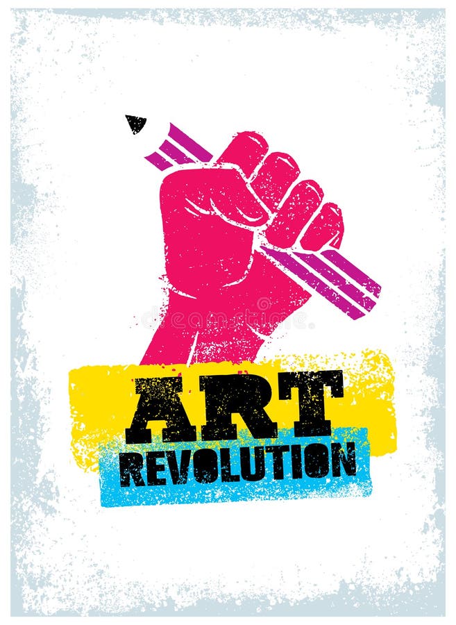 Art Revolution Creative Poster Concept. Hand Holding Pencil Stencil ...