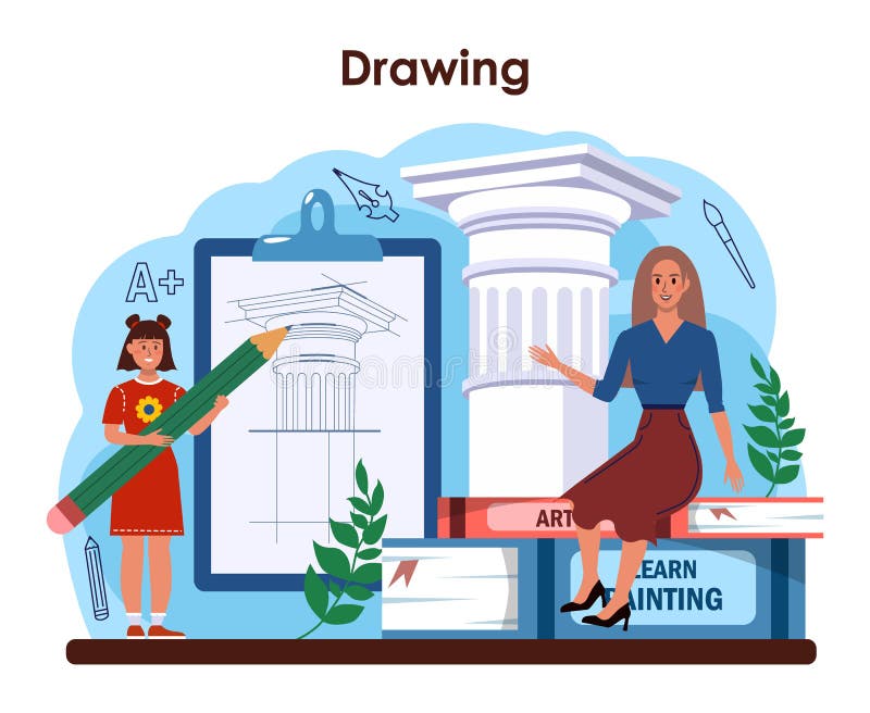 Art School Education. Student Holding Art Tools Learning How To Draw ...