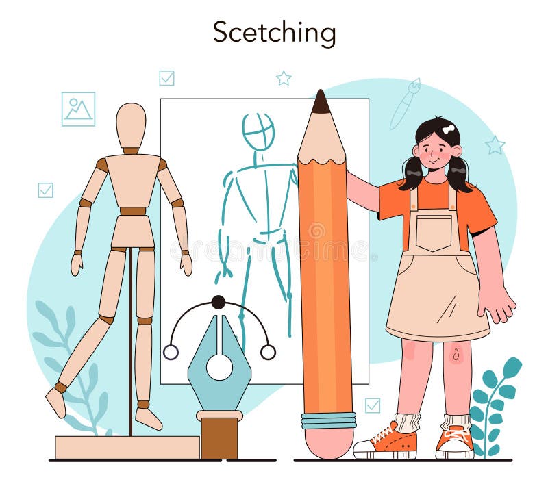 Art School Education. Student Holding Art Tools Learning How To Draw ...