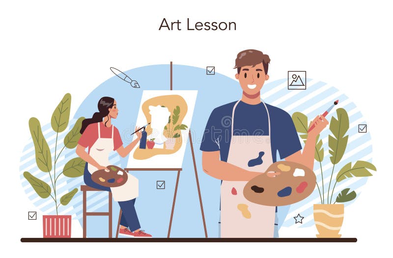 Art School Education. Student Holding Art Tools Learning Stock Vector ...