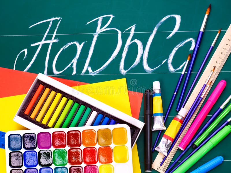 School art supplies stock photo. Image of crayon, craft - 20083442