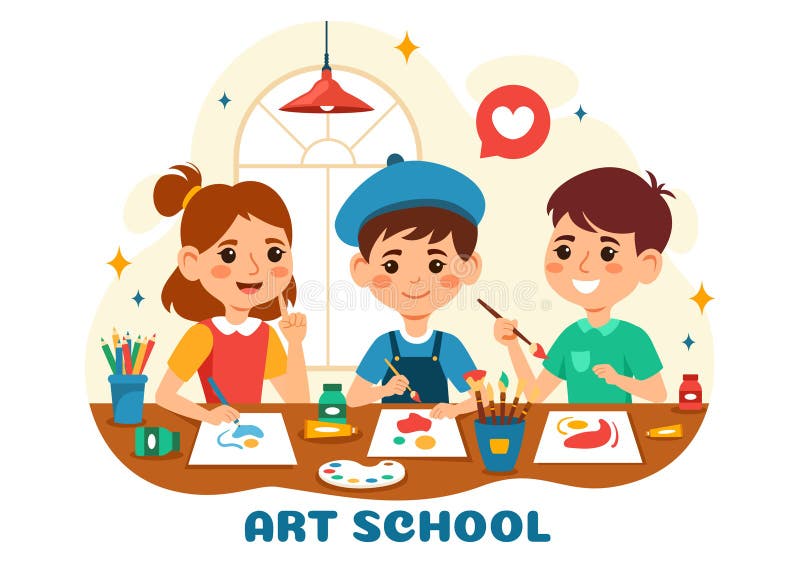 Art School Vector Illustration with Kids of Painting with Live Model or ...