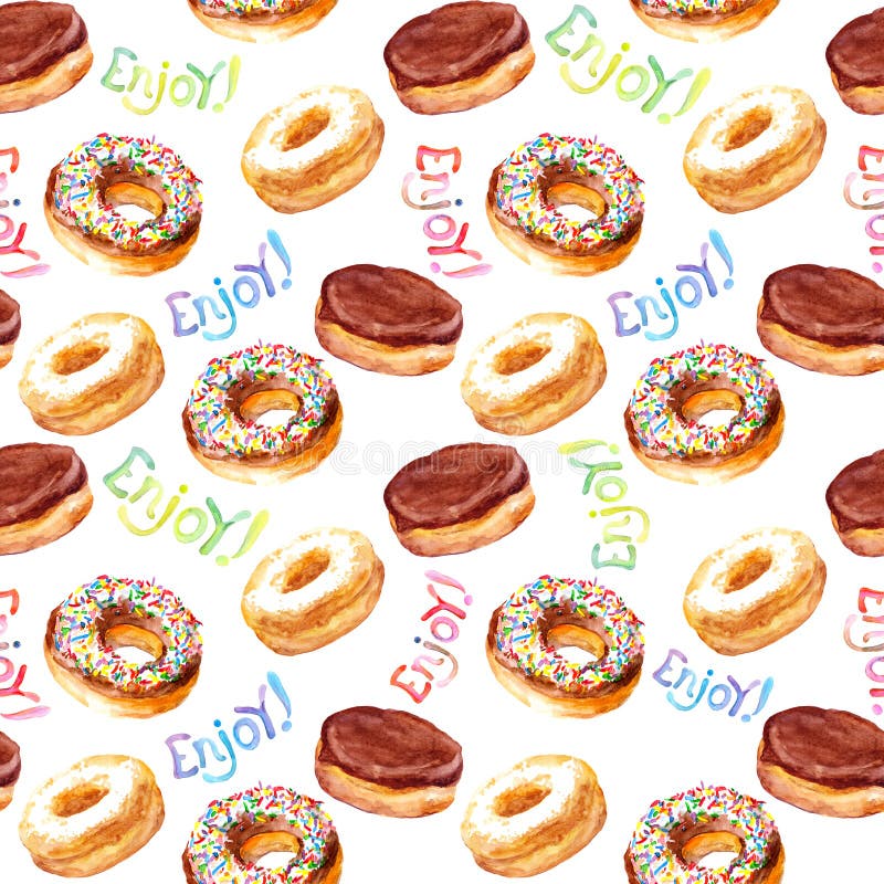 Art Seamless Backdrop with Watercolor Painted Cakes Donuts Stock ...