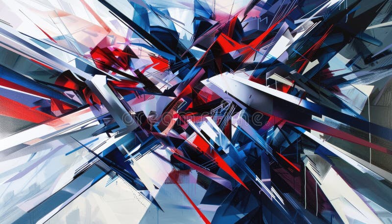 Art Shows Abstract Geometric Patterns in Red, Blue, and Black, Forming ...