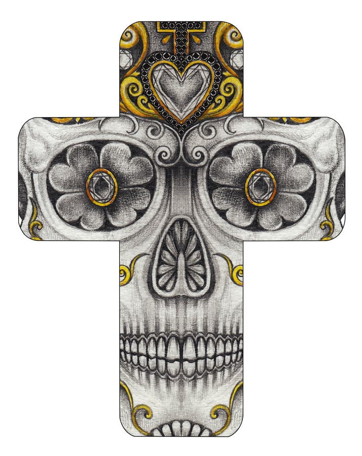 Art skull cross tattoo. stock illustration. Illustration of face ...