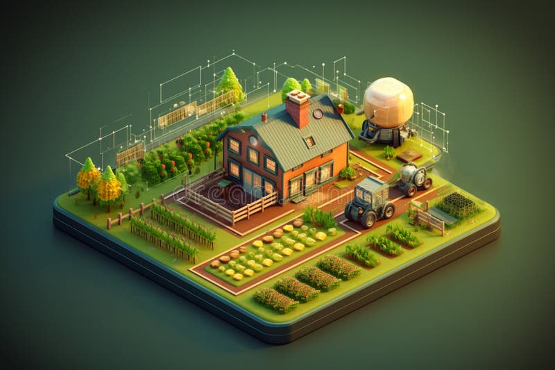 Art of Smart Farming and Technology, Cutaway Isometric, Low Poly ...