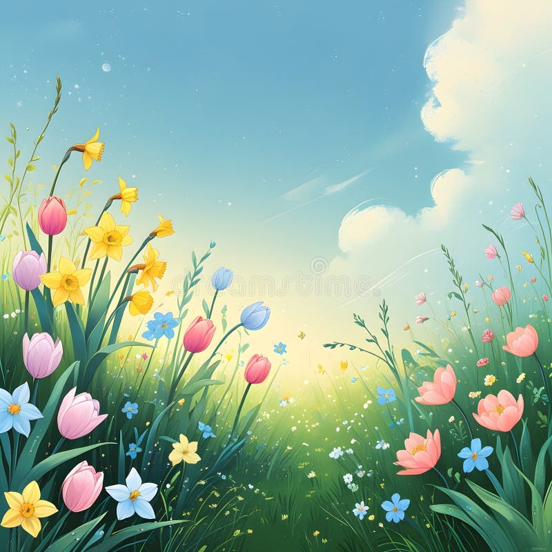 Art Spring Flowering Meadows Stock Photo - Image of horizontal ...