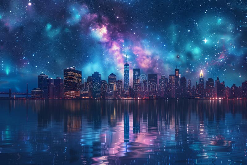 Art, Starry Sky, Manhattan Skyline, Blue Color Scheme 1 Stock ...
