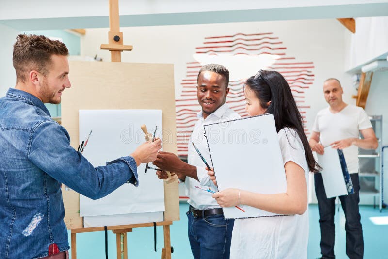 Art Student and Lecturer in Front of an Easel Stock Photo - Image of ...