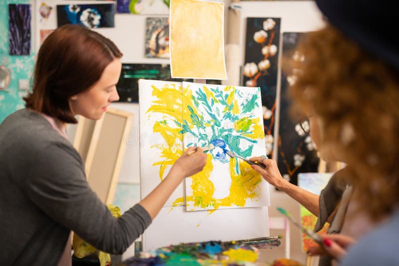 Art Students Coloring Still Life on Canvas Together Stock Image - Image ...