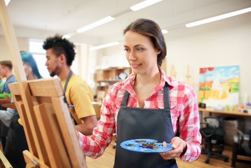Art Students Painting in Workshop Stock Image - Image of brush ...