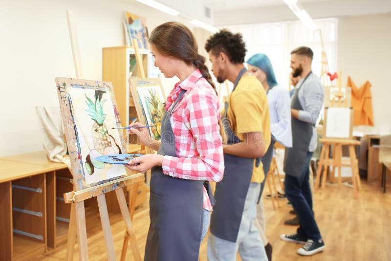 Art Students Painting in Workshop Stock Image - Image of artistic ...