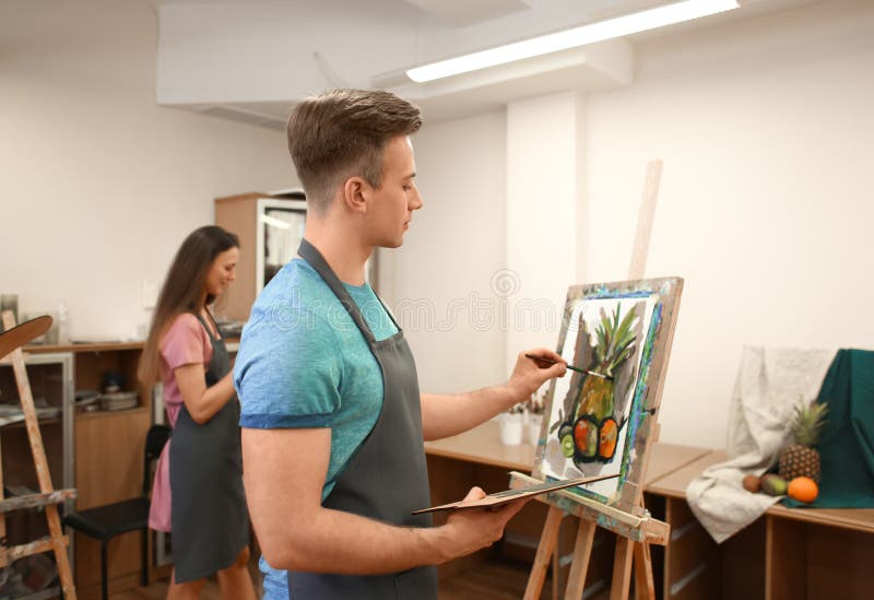 Art Students Painting in Workshop Stock Photo - Image of leisure, life ...