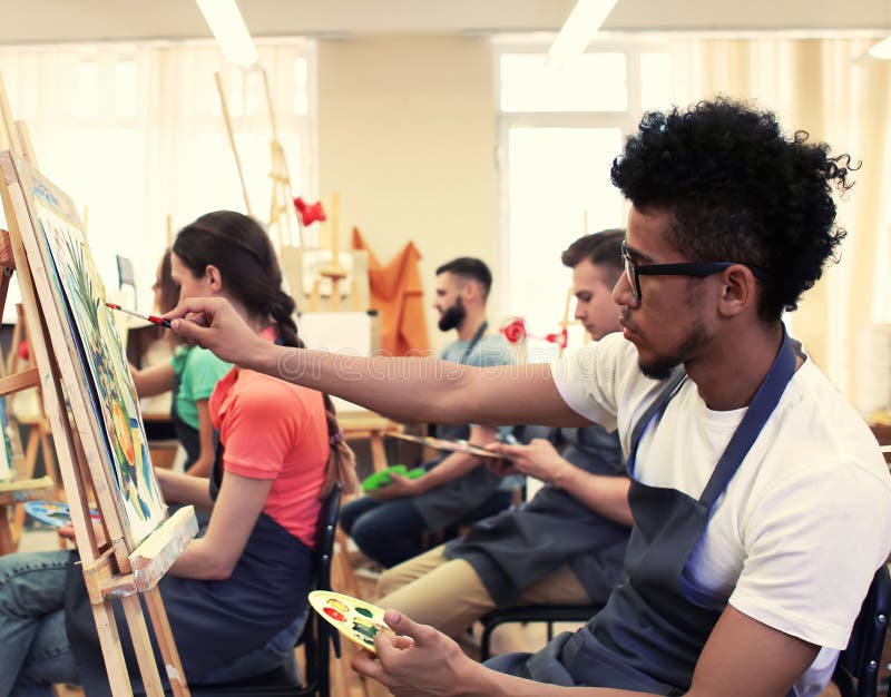 Art Students Painting in Workshop Stock Photo - Image of drawing ...