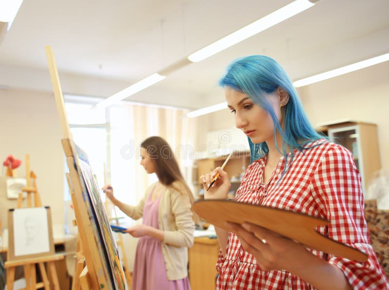 Art Students Painting in Workshop Stock Photo - Image of creative ...