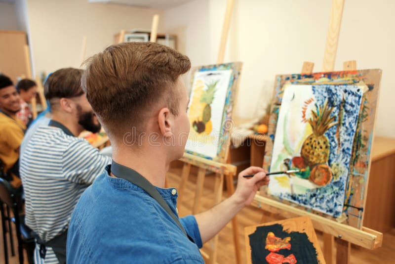 Art Students Painting in Workshop Stock Photo - Image of painting ...