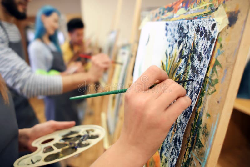 Art Students Painting in Workshop Stock Photo - Image of drawing, draw ...