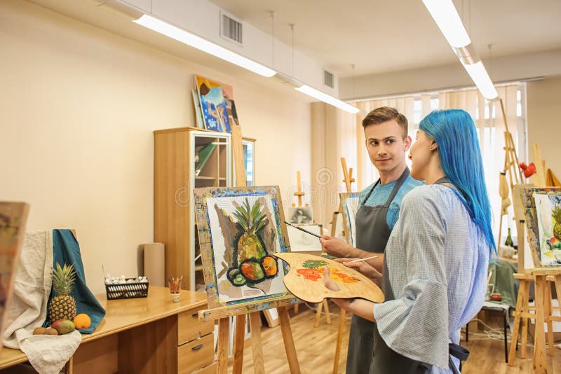 Art Students Painting in Workshop Stock Image - Image of painter ...