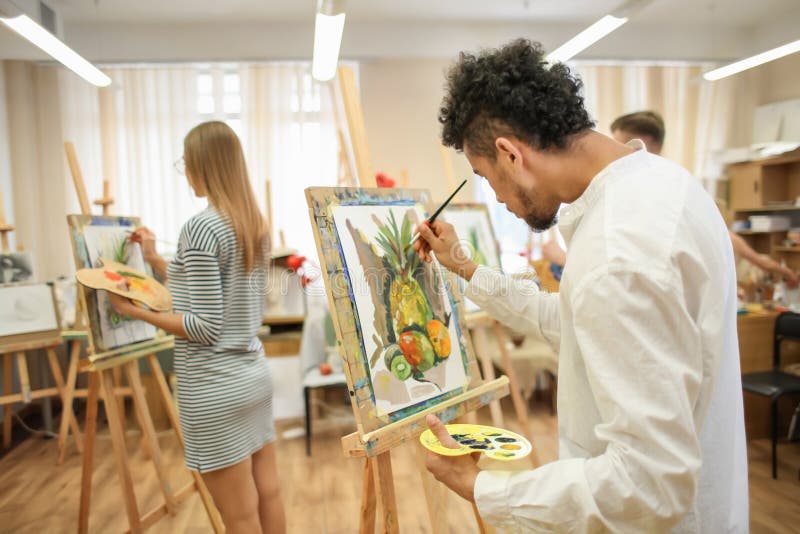 Art Students Painting in Workshop Stock Image - Image of ...