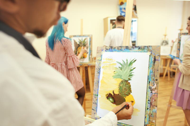Art Students Painting in Workshop Stock Photo - Image of professional ...