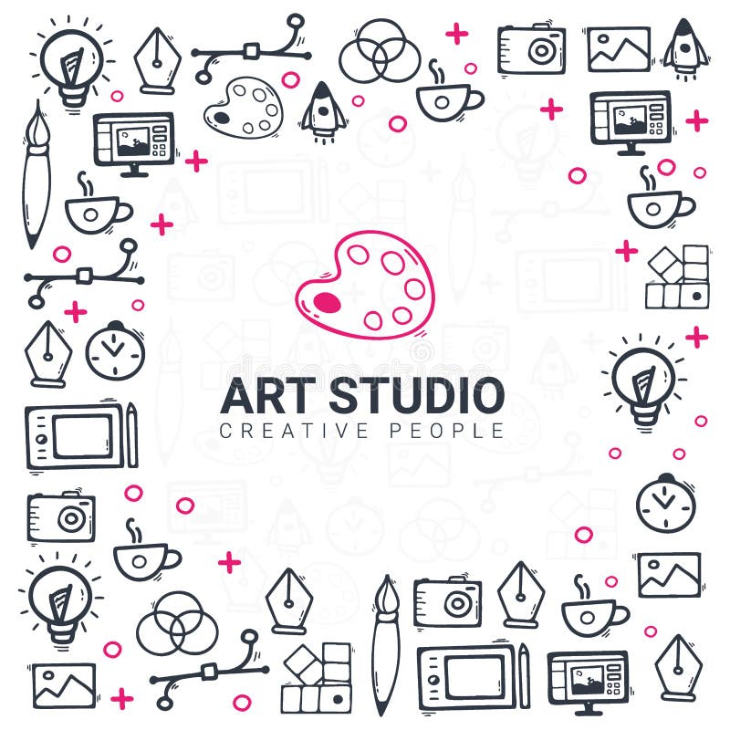 Art Studio. Background with Doodle Design Elements. Stock Vector ...