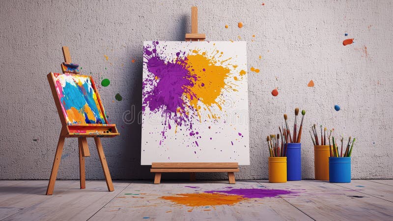 Art Studio with Colorful Paint Splashes Stock Illustration - Illustration of paintpot ...