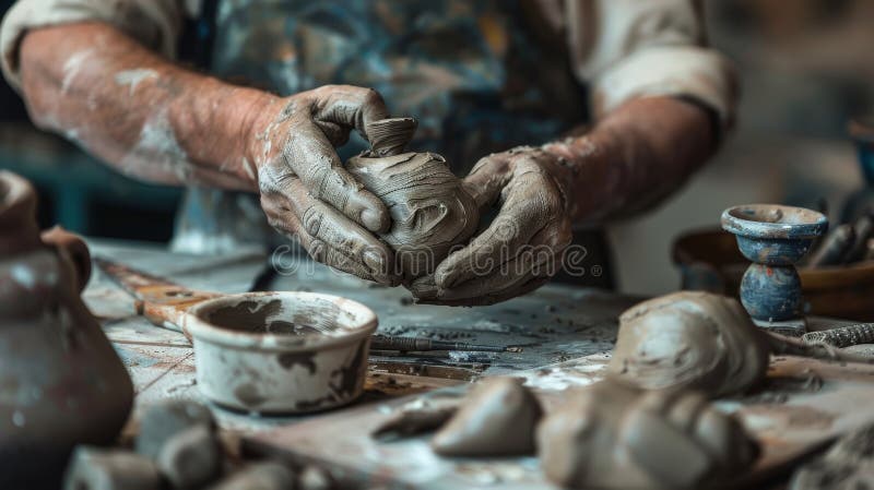 Art Studio Featuring Clay Sculpting Hands at Work with Tools, Clay, and ...