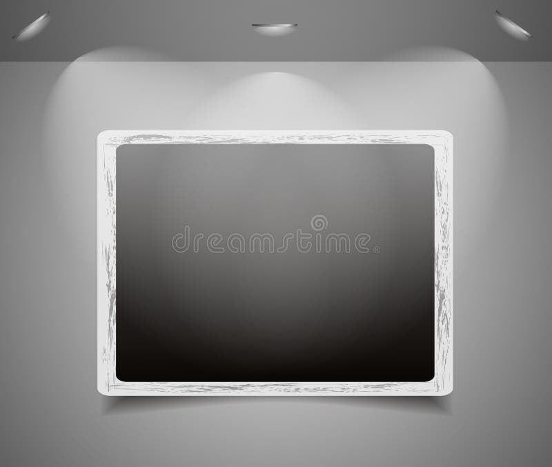 Art Studio or Gallery Template. Blank Old Photo Frame on Wall with ...