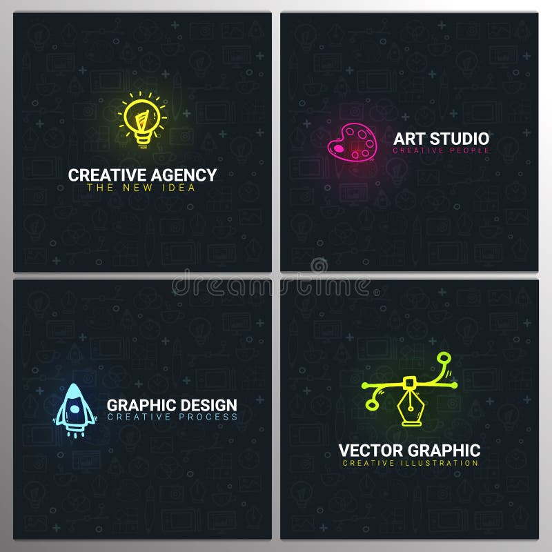 Art Studio, Graphic Design, Creative Agency And Vector Graphic. Set Of ...