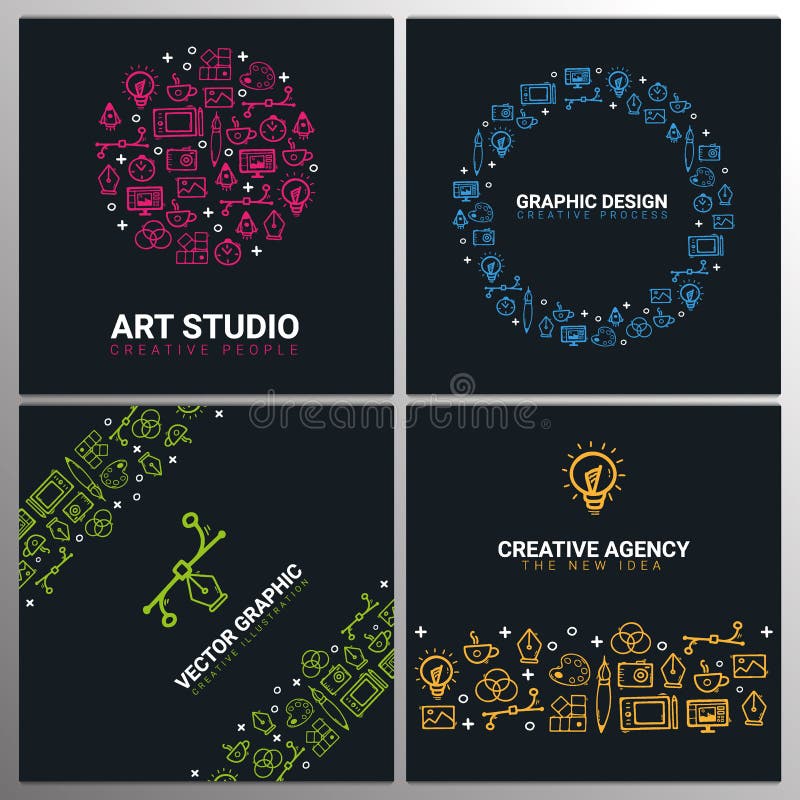 Art Studio, Graphic Design, Creative Agency and Vector Graphic. Set of ...