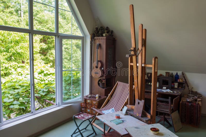 Art studio stock image. Image of color, equipment, easel - 124888373